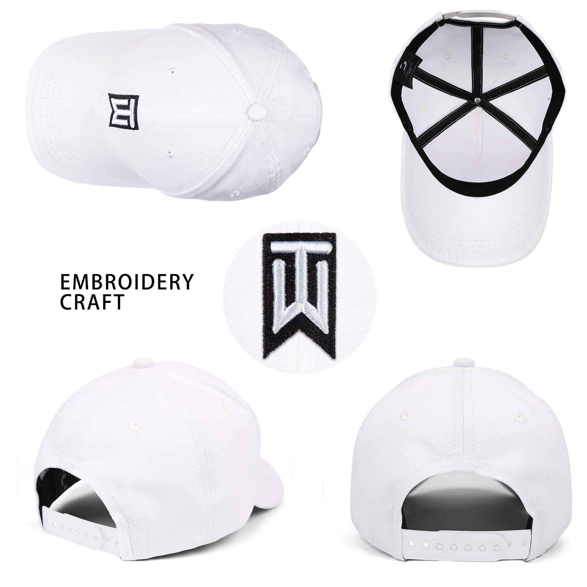Classic Embroidered Logo Golf Hat Adjustable Baseball Cap Fans Baseball Hat for Men Women White