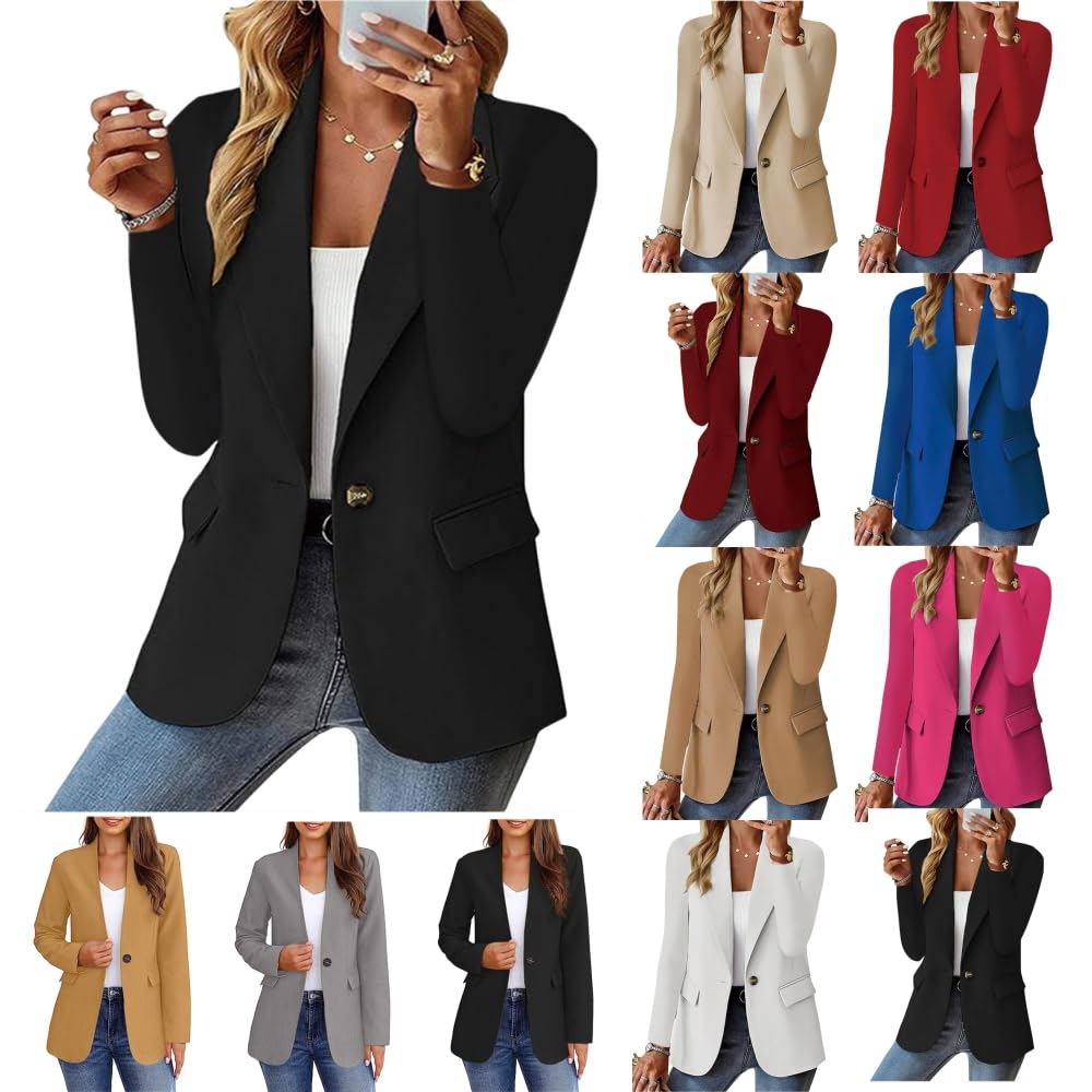 Bussiness Blazers for Women Casual Lapel Suit Jacket Long Sleeve Work Office Blazer Jacket Open Front Solid Cardigan A-Black