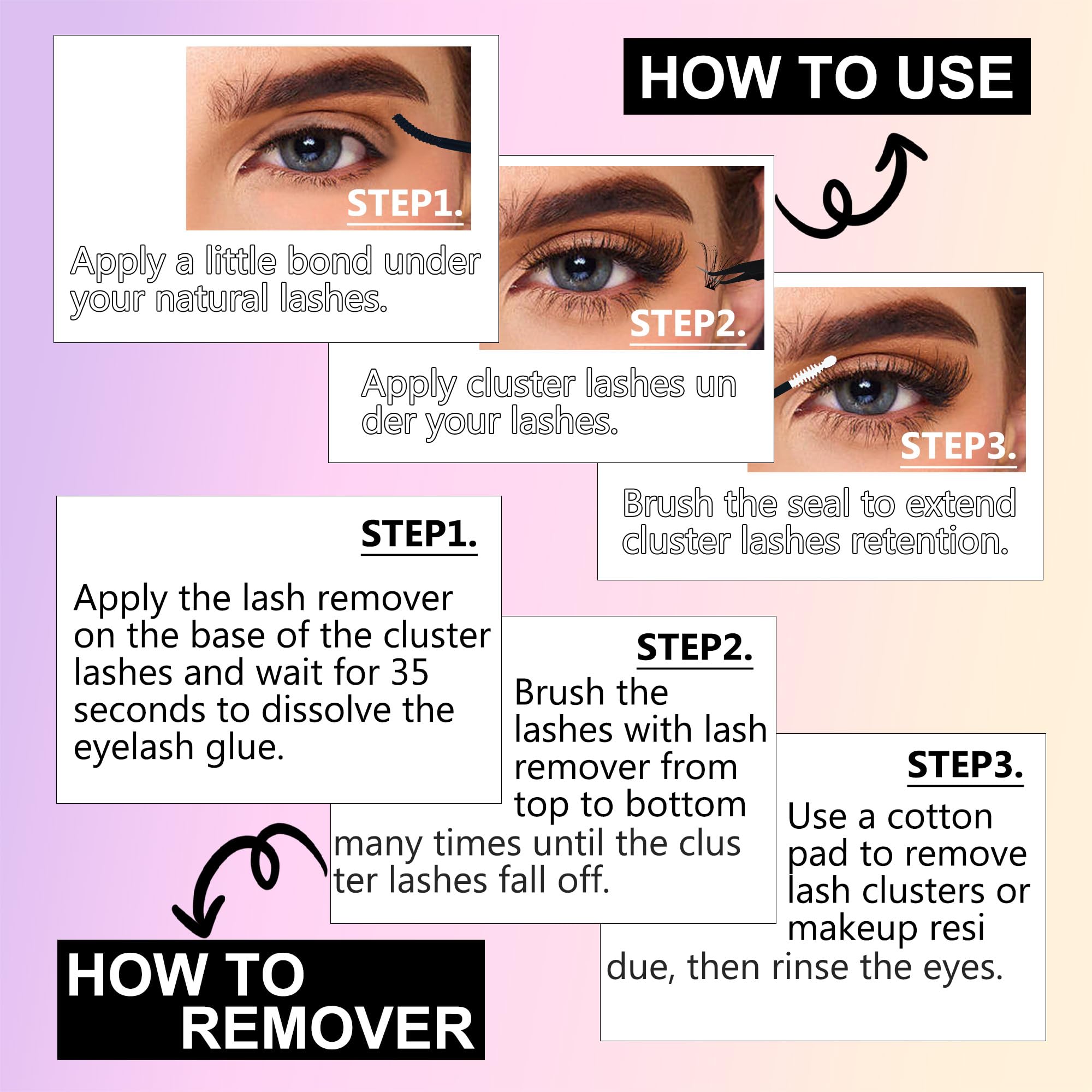 Clear Band Lashes Clusters Ninglash R3 D Curl DIY Eyelash Extension, 56 Pcs Individual Lashes Extensions, Soft Natural Lightweight 10/12/14/16mm Mix Resuale Eyelash Cluster Lashes for Home use …