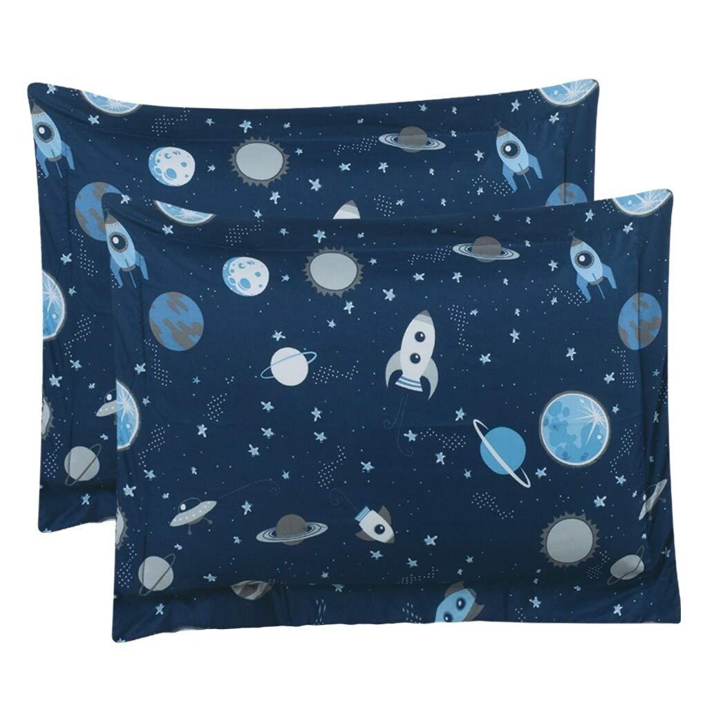 MISC Navy Kids Outer Space Comforter Set Full, Spaceship Bedding Galaxy Saturn Earth Planet Star Sun Rocket Stardust Spaceship Astronomy Themed Universe Outerspace Adventure Blue 4 Piece, Microfiber