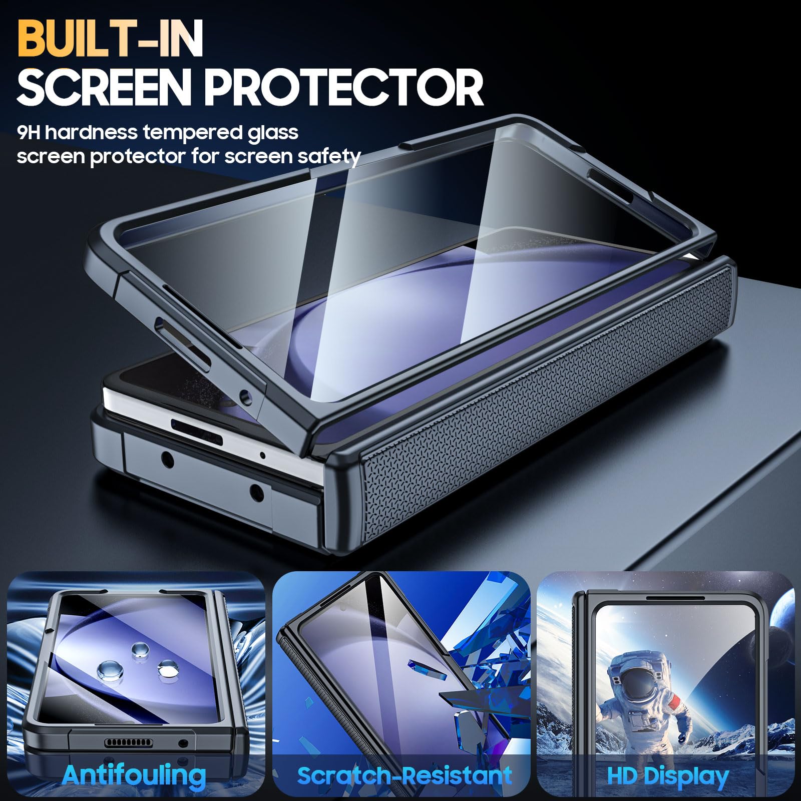 BSNRM Samsung Galaxy Z Fold 5 Case with Hinge Protection, Sliding Camera Lens Cover& Screen Protector& Kickstand Full Body Cover Rugged Shockproof Protective Case for Galaxy Z Fold 5 Black