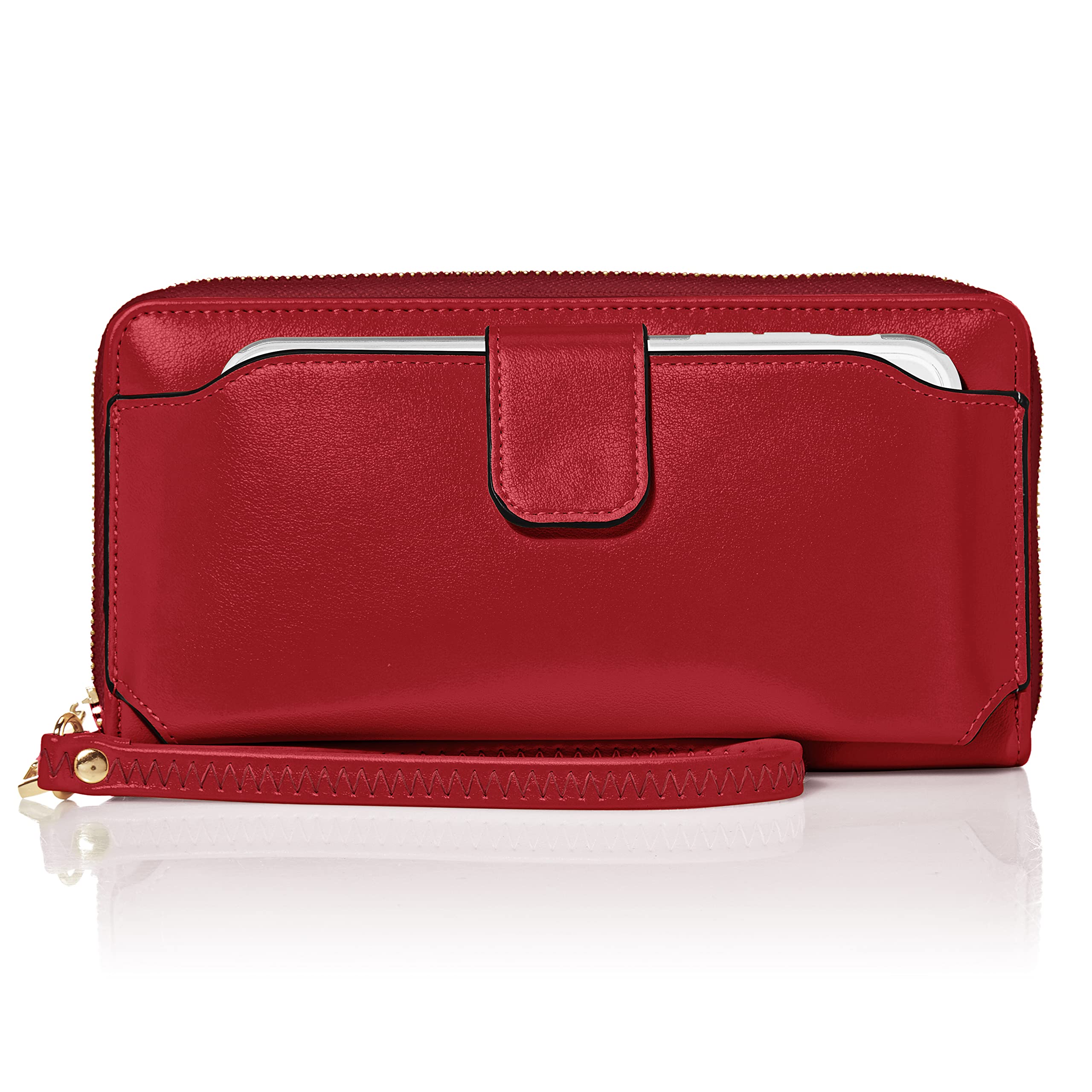 Heaye Women Wristlet Wallet with Cell Phone Holder RFID Blocking Zip Around Wallet PU, Red