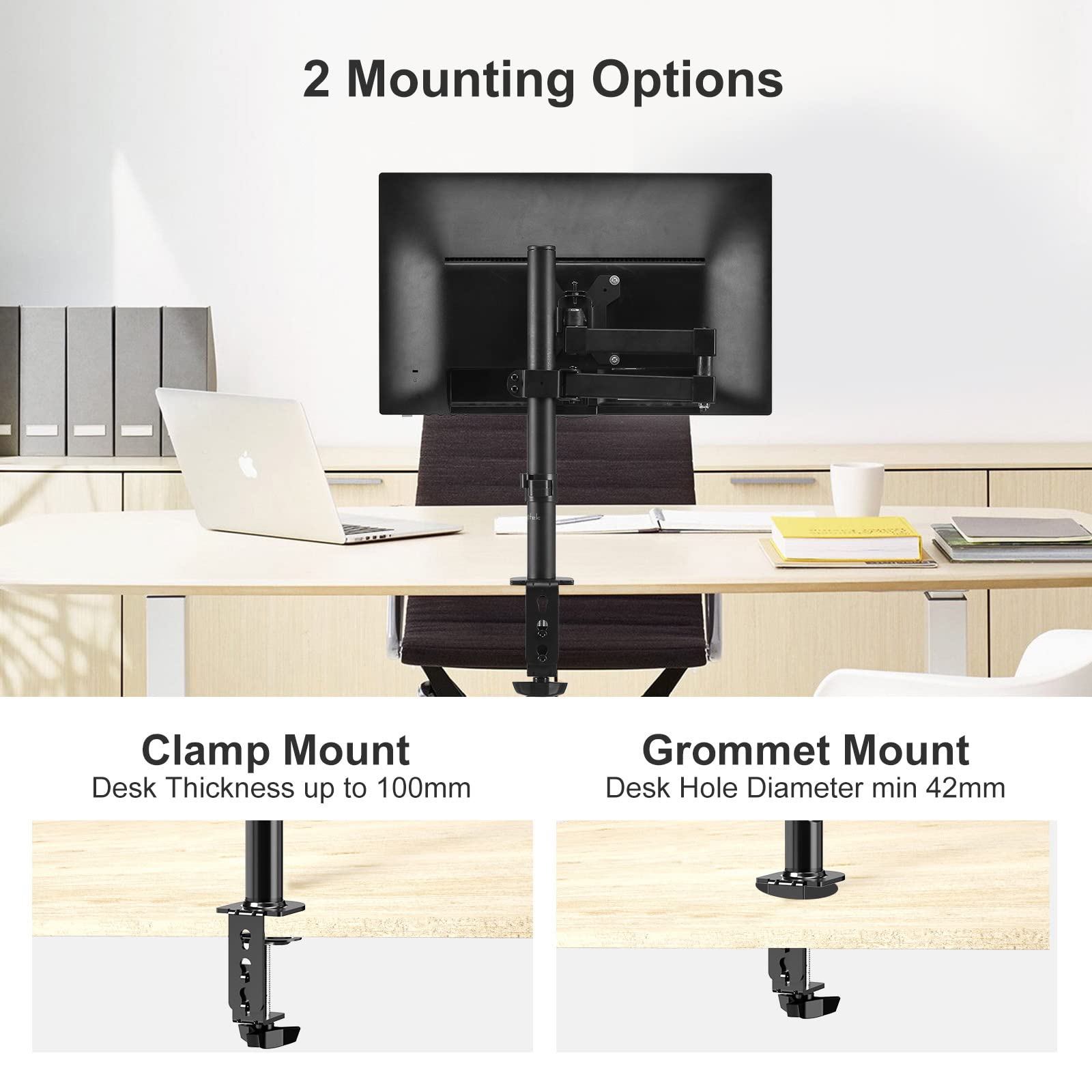 Bracwiser Monitor Mount Single Fully Adjustable Arm Fits One Screen 13-32 inch 22lbs for Monitor Computer Screen 13 15 17 19 20 22 23 24 26 27 30 32 inch VESA 75 100 (MD7421)
