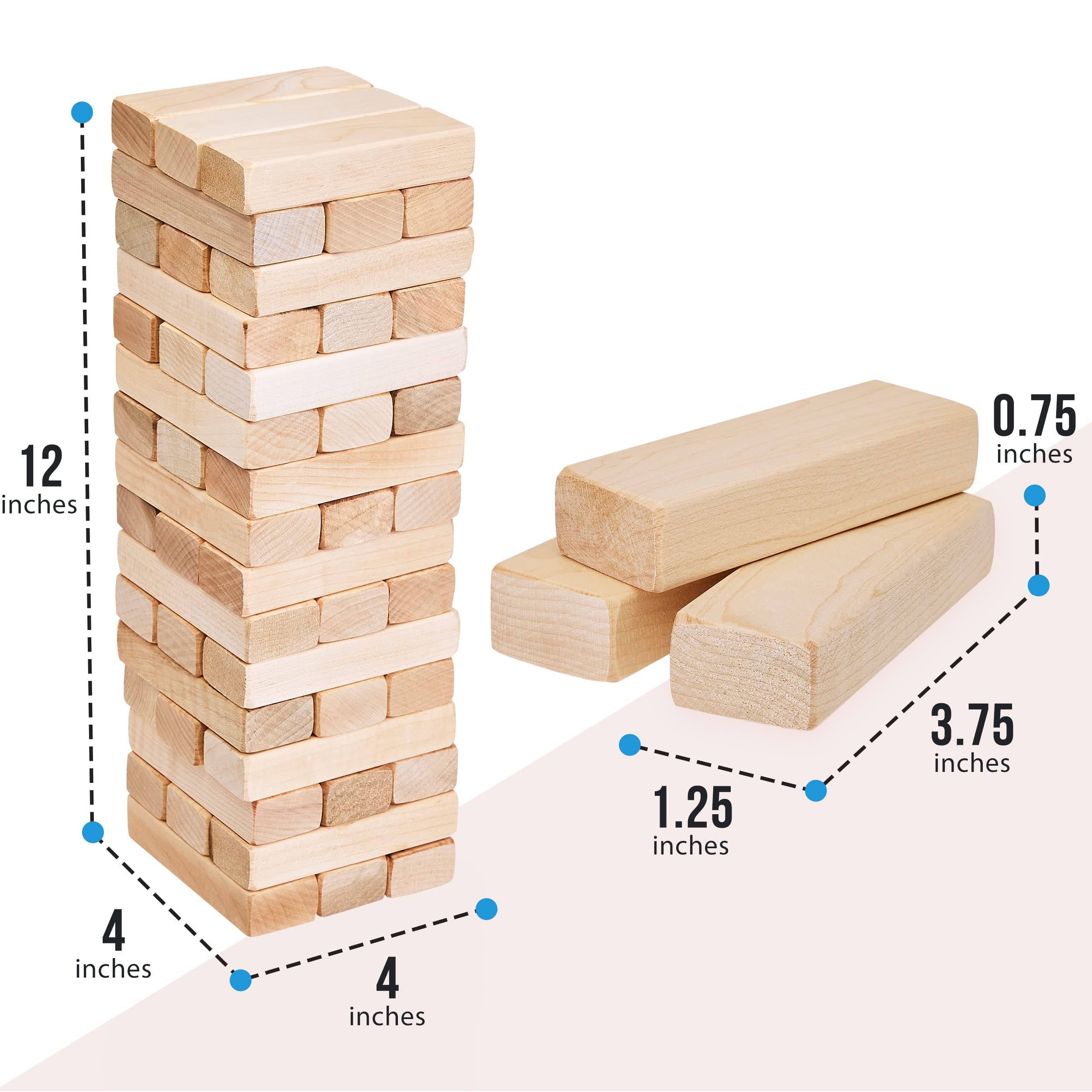 Pennsylvania Woodworks Maple Tumble Tower Game - Heavy Duty Timber Tower Wooden Block Set - Stackable Hardwood Blocks - Tabletop & Outdoor Family Games - Maple Hardwood