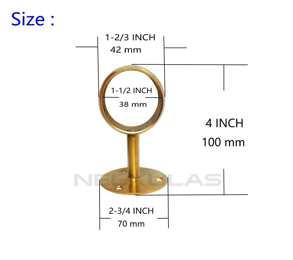 NELXULAS Golden Brushed Stainless Steel Heavy Duty Closet Rod,Curtain Rod End Supports Socket, Flange Rod Holder Closet Pole with Matching Screws (1-1/2 INCH)