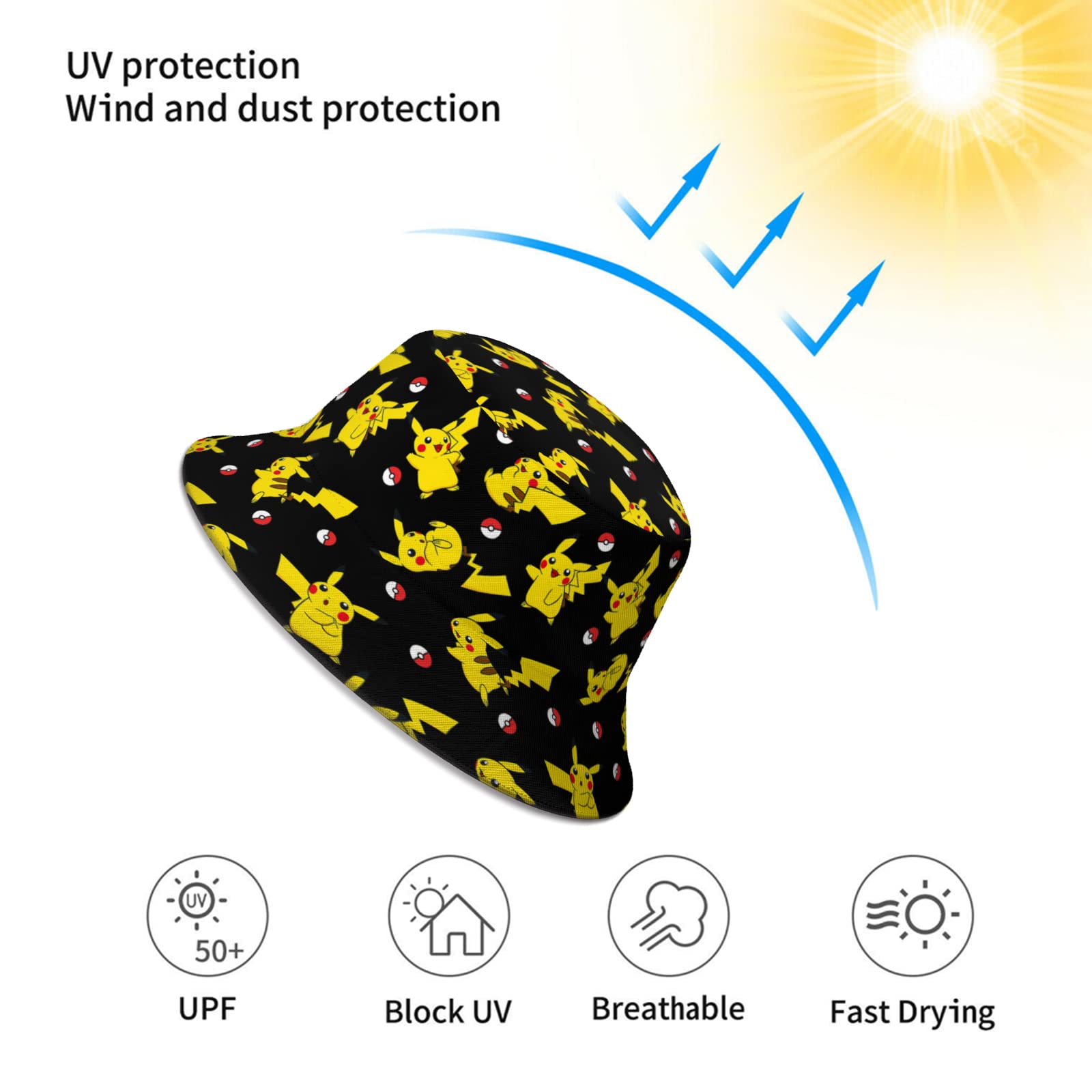 Cute Cartoon Bucket Hat for Woman Men, Packable Reversible Anime Sun Hat Packable Fisherman Cap Gift for Girlfriend Boyfriend