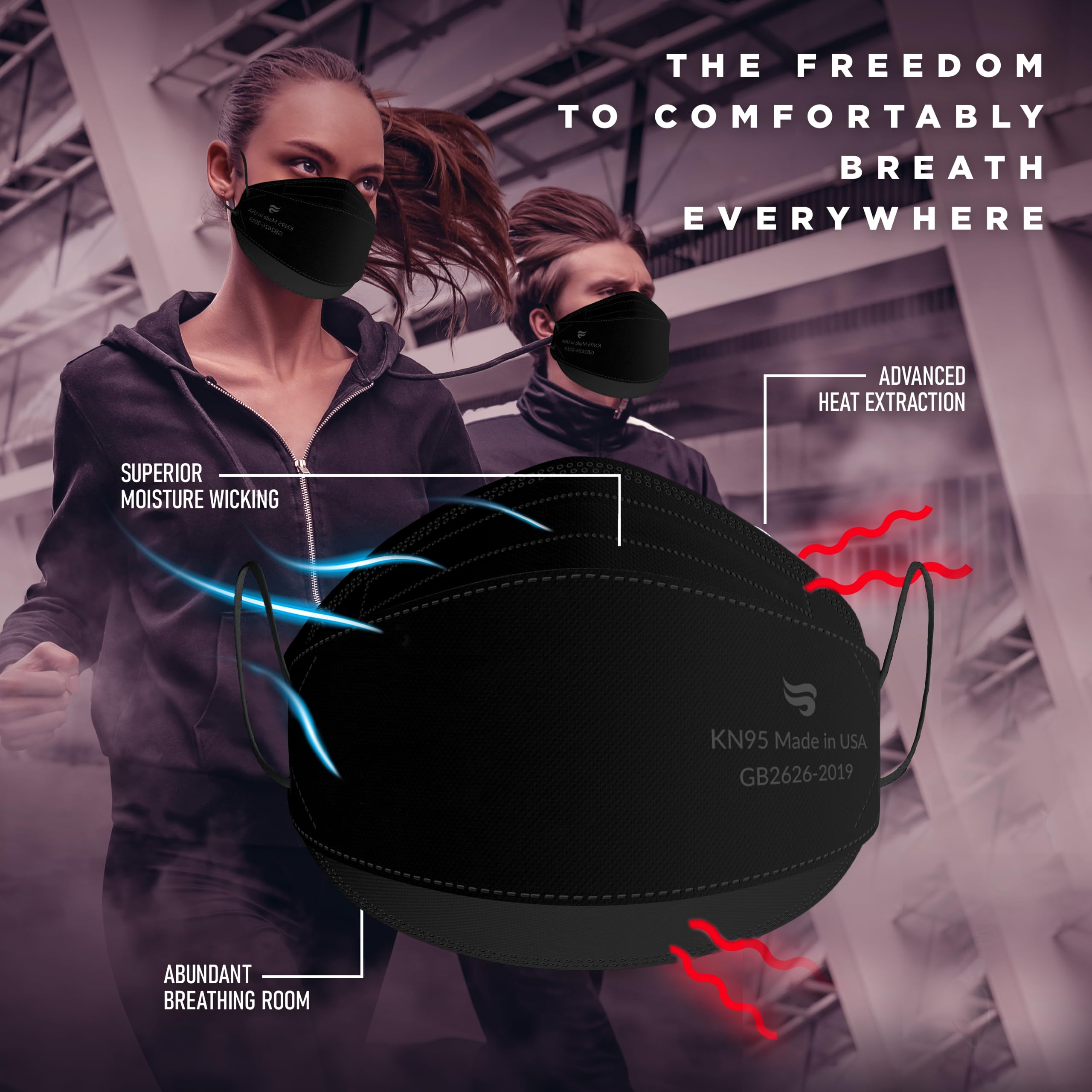 Breatheze KN95 Face Masks Made In USA FDA Registered - Disposable KN95 Mask - 3D Style, 10-pack Black
