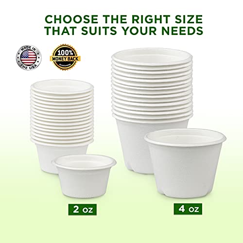 Fit Meal Prep [100 Pack] 2 Oz 100% Compostable Disposable Condiment Cups, Biodegradable Bagasse Fiber Souffle Portion Cups, Eco-Friendly Sample Cups for Tasting, Dip Sauce, Snack, Microwave Safe