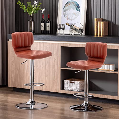 Brage Living Adjustable Bar Stools Set of 2, Modern PU Leather Swivel Barstools with Back, Armless Airlift Counter Height Bar Chairs for Kitchen Dining Pub Cafe (Brick)