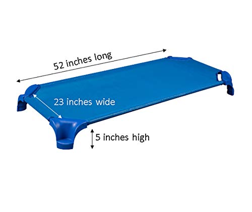 Sprogs Deluxe Heavy-Duty Childrens Standard 52"L Stackable Daycare Cot with Easy Lift Corners Cots for Preschool Kids Sleeping, Resting, and Naptime, SPG-16138-AS, Blue, Green, Red, Yellow (Pack of 4)