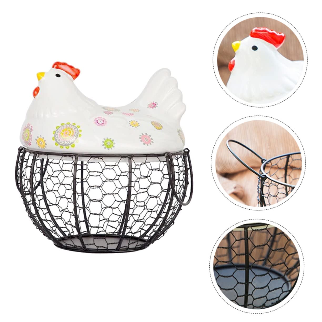COLLBATH 1pc Egg Basket Refrigerator Organizer Bins Eggs Dining Table Decor Desktop Decor Rustic Wire Egg Basket Metal Egg Stand Chicken Wire Basket Fruit Basket Vegetable Basket Ceramics