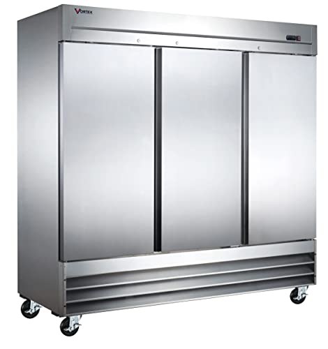 Vortex Refrigeration Refrigerator 3 Solid Door Commercial Stainless Steel- 72 Cu. Ft. …