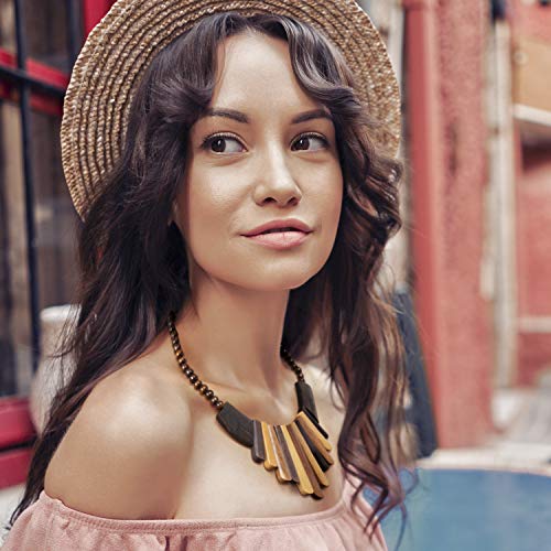 Bling Jewelry Big Tribal Artisan Multi Tone Teak Wood Boho Tribal Fan Bib Collar Statement Necklace for Women Adjustable