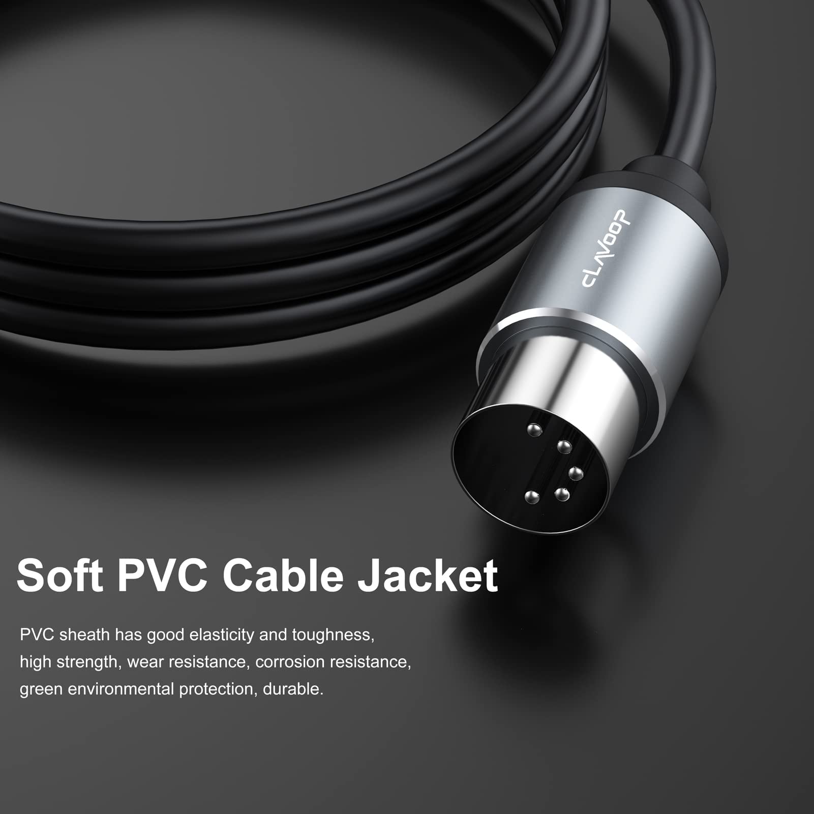 CLAVOOP MIDI Cable 10 Feet, 5 Pin DIN MIDI Male to Male Cables for MIDI Keyboard Pad Beat Maker Audio Amplifier Guitar Multi Effects Synth External Sound Card