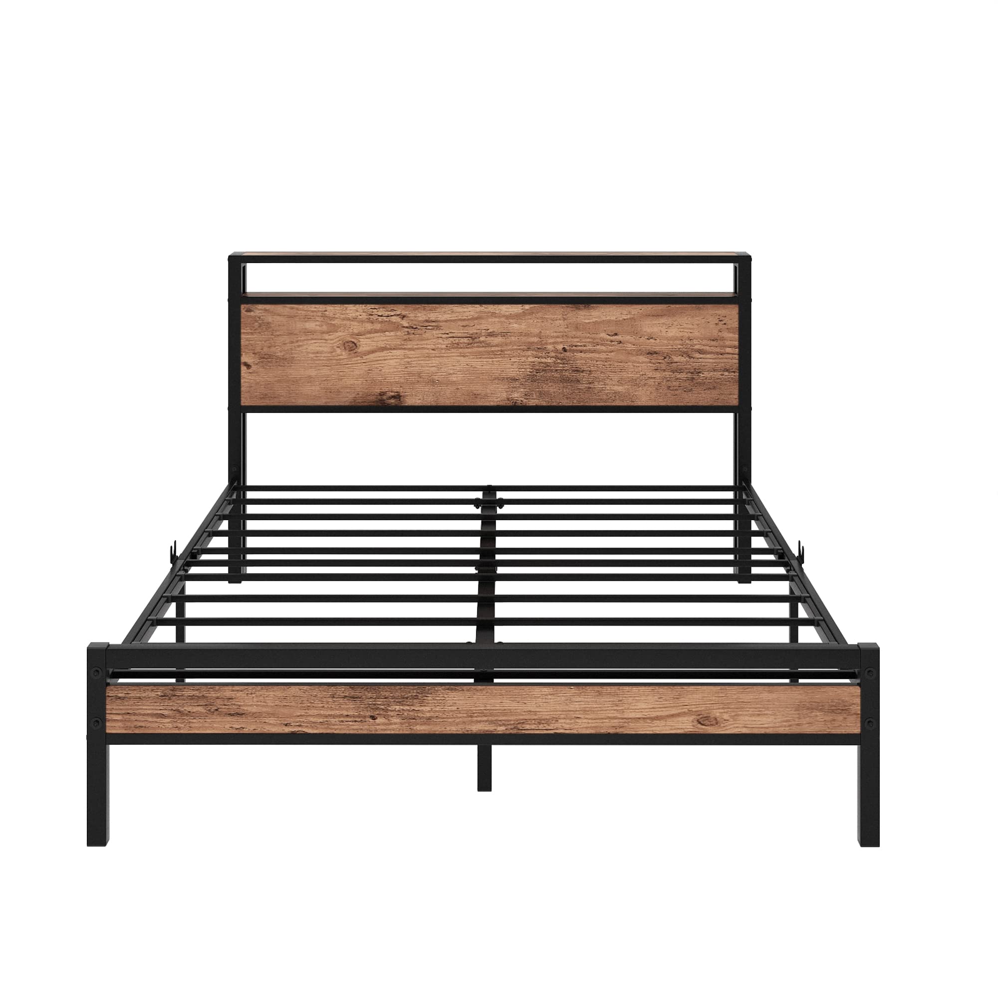 BOFENG Queen Bed Frame with 2-Tier Wood Storage Headboard,Metal Platform Bed Frame Queen Size Under Bed Storage No Box Spring Needed,Strong Support Legs,Noise Free
