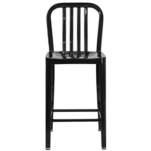 Flash Furniture Gael Commercial Grade 2 Pack 24" High Black Metal Indoor-Outdoor Counter Height Stool with Vertical Slat Back