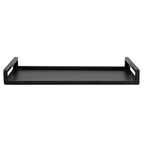 MyGift Large Modern Matte Black Metal Serving Tray, 12 x 16 inch Decorative Coffee Table Ottoman Tray with Curved Cutout Handles
