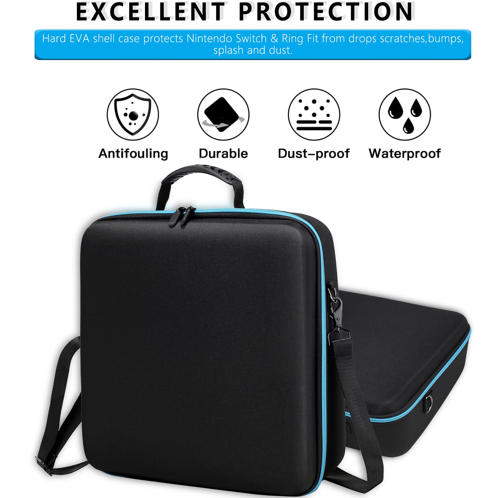 Carrying Storage Case for Nintendo Switch/Switch OLED Model/Ring Fit Adventure, Portable Travel All Protective Hard Messenger Bag Soft Lining 16 Games for Switch Console Pro Controller & Accessories