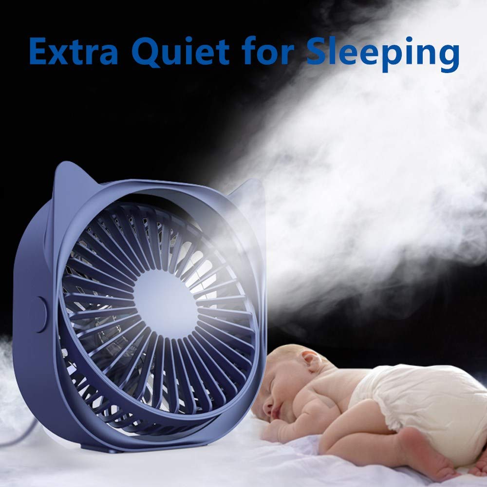 Personal Desk Fan Small Quiet USB Plug in, Mini Portable Table Fans for Sleeping Bedroom Nightstand, 3 Speeds Adjustable, Rotatable, Anti-slip, Fast Cooling for Home Office Dorm Work Travel (Blue)