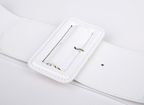 GRACE KARIN Ladies High Stretchy Waist Wide Patent Fashion Plain Leather Belt White L