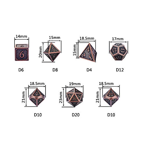 HEIMDALLR Metal DND Dice Set 7pcs - Indestructible Metal Dice Set w/Dice Bag; D&D Dice Set D&D (Dungeons and Dragons Dice Set) w/ D20 Dice - Blacksmith Craft Dice (Weathered Bronze)
