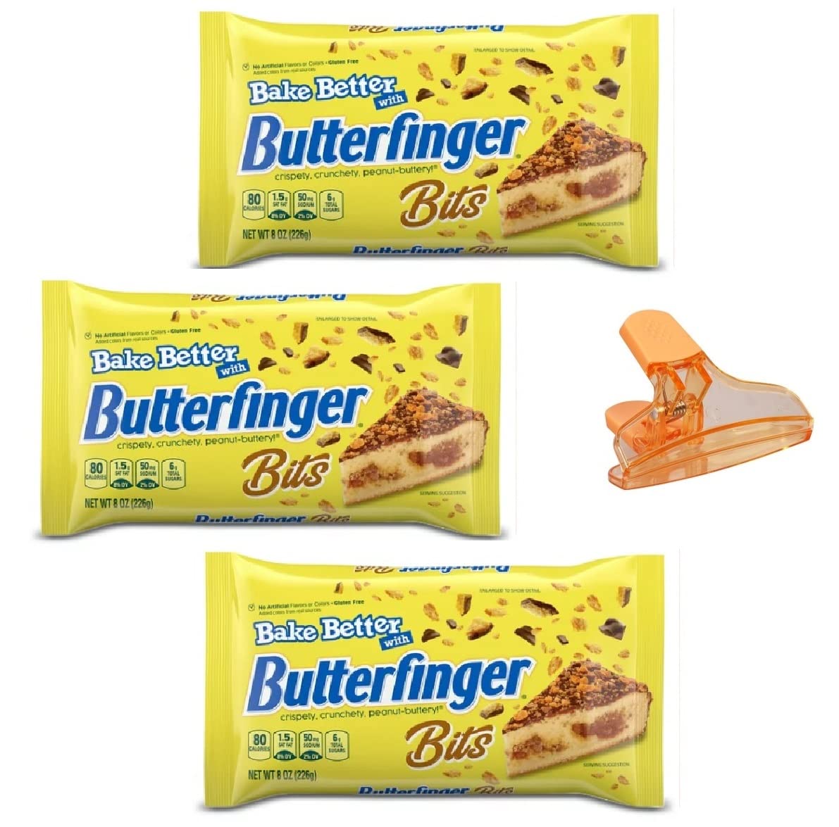Butterfinger Chocolatey Peanut Buttery Baking Bits Bundle Includes 3 Bags of Baking Chip Bits Plus Bag Clip Packaged by Favoricks