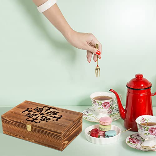 Coloch Wooden Tea Bag Storage Box with Carved Lid, 8-Compartment Tea Chest Organizer Spice Packets Container for Living Room, Kitchen, Office, Home Decor