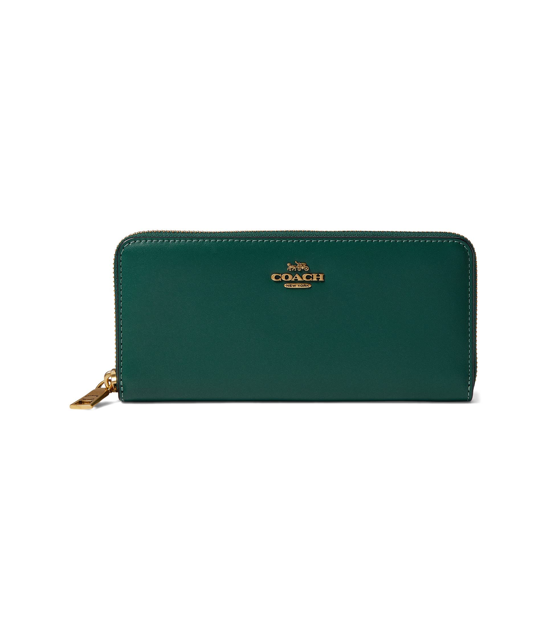 Coach Smooth Leather Slim Accordion Zip Dark Pine One Size