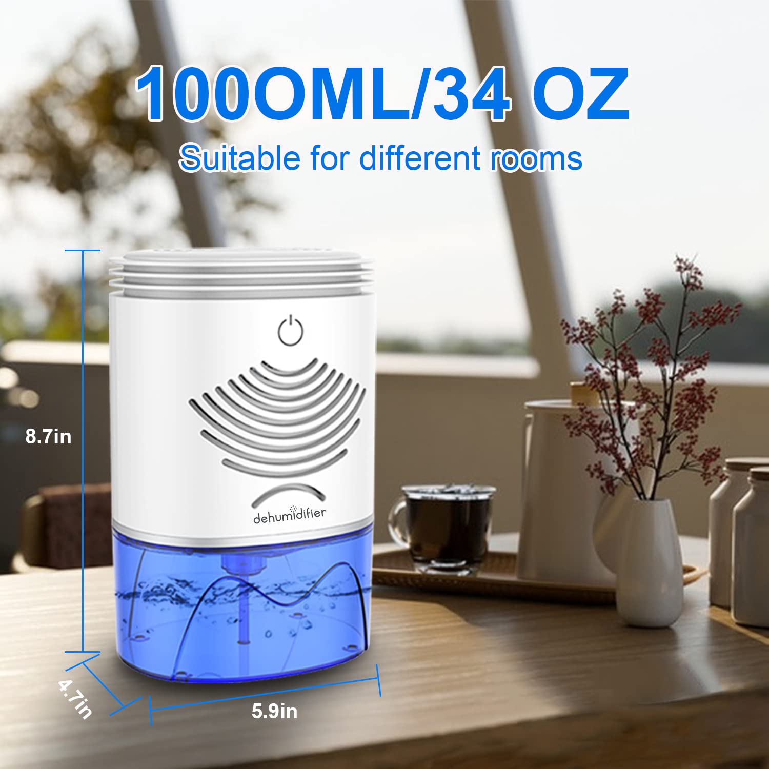 Dehumidifiers Small for Home Bedroom 34oz (1000ML) Mini Dehumidifier for Bathroom, RV, Closet, Office, Kitchen, Laundry, with Auto-off, Ultra-Quiet, Lights Energy Saving