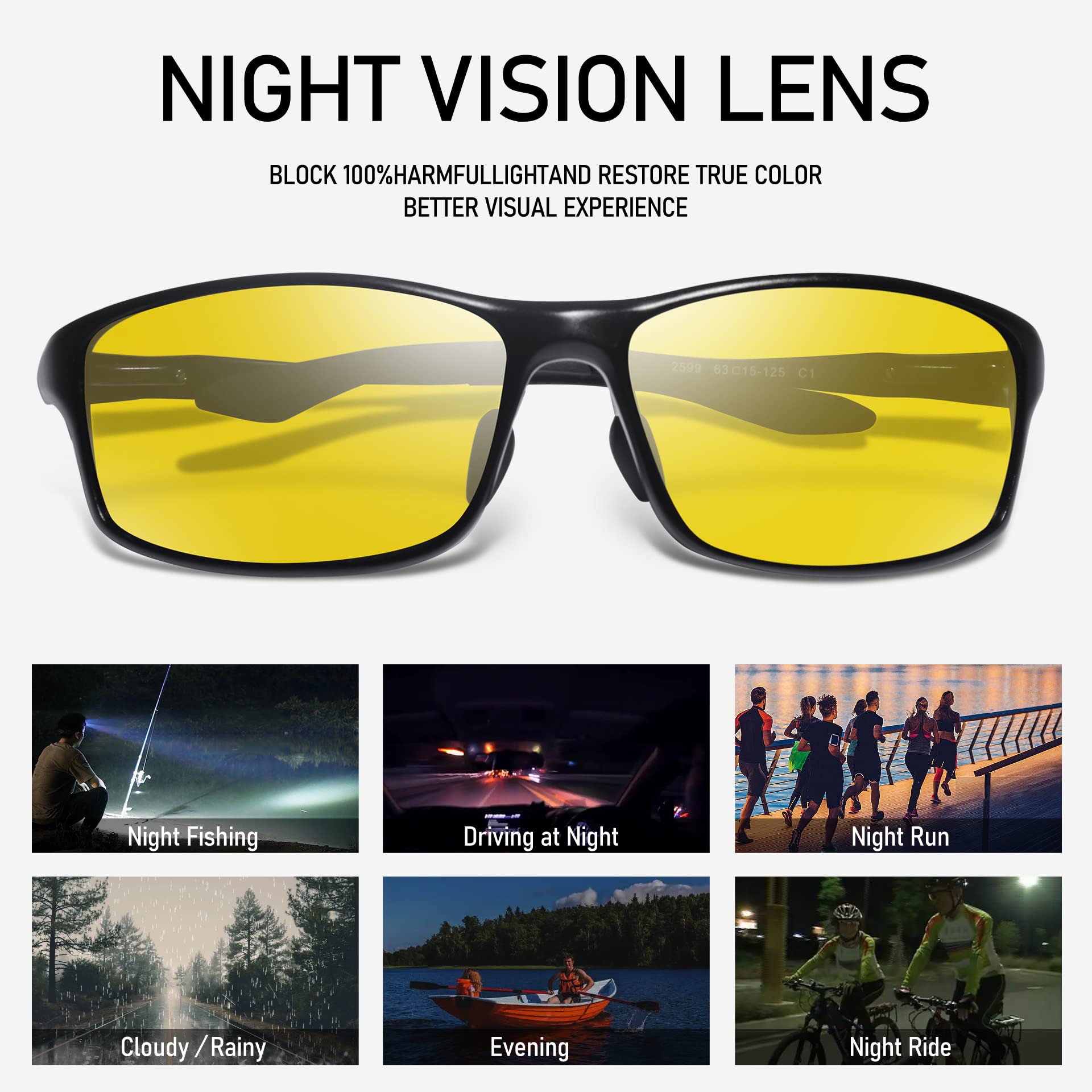 BIRCEN Night Vision Glasses for Driving, Anti Glare HD Al-Mg Frame Night Driving Glasses for Men and Women