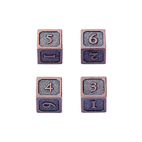 HEIMDALLR Metal Dice Set D&D 4D6s - 4pc Metal Dice Set w/Velvet Dice Bag - D&D Dice Set D&D (Dungeons and Dragons Dice Set) for RPG - Blacksmith Craft Dice (Weathered Bronze)