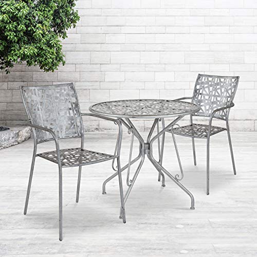 Flash Furniture Agostina Series 31.5" Round Antique Silver Indoor-Outdoor Steel Patio Table