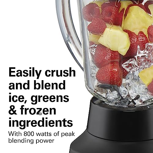Hamilton Beach 58175 Quiet Blender for Shakes and Smoothies, Puree, Crush Stainless Steel Ice Sabre Blades, 800 Watts, Shatter-Resistant 40oz Glass Jar, Black
