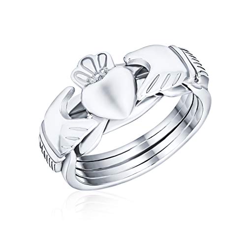 Bling Jewelry Irish Celtic Trinity Hands Crown Heart BFF Friendship Interlocking Claddagh Puzzle Ring For Teen For Women .925 Sterling Silver