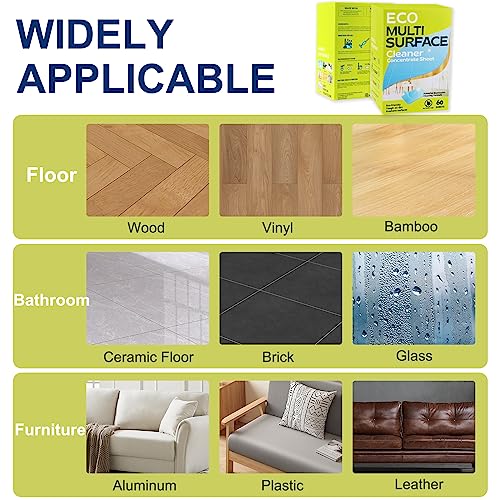 JSENA Floor Cleaner Sheets,60 Loads Multi Effect Floor Cleaning Slice, Mopping concentrated Floor Cleaning Sheets for Mopping Concentrated Multi-Surface Cleaner ,Non Stubborn Stains, Daily Cleaning,Easy Use, for RV, Space Saving, Mild Scent