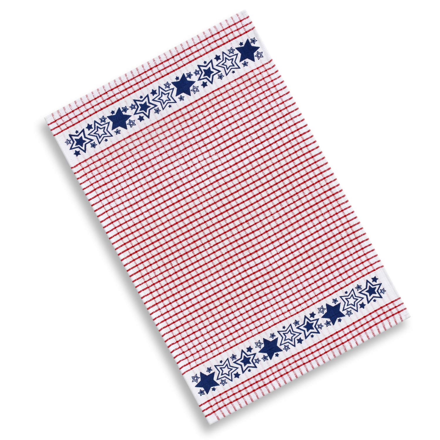 Cackleberry Home Patriotic Stars Windowpane Check Cotton Terrycloth Kitchen Towels, Set of 4