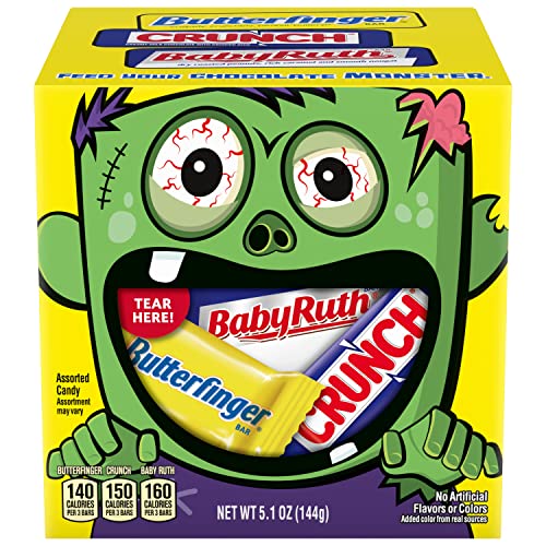 Butterfinger, CRUNCH and Baby Ruth, 6 Monster Boo Boxes, Candy Variety Pack, Assorted Mini Size Individually Wrapped Chocolate Bars, Halloween Candy Decorations, 5.1 Oz Each