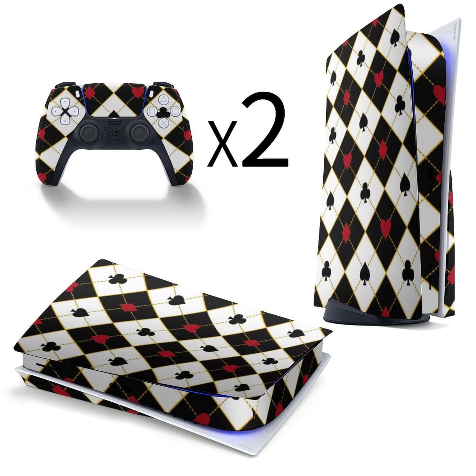Card Suits White Black Diamond Full Protective Skin Cover Design Wrap Decal Sticker Compatible with PS5 Disk Version Console and Controller