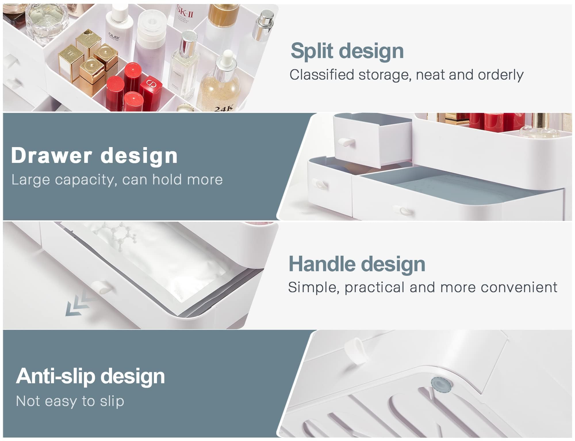 BREIS Makeup Organizer,Large Countertop Skincare Organizers for Vanity, Dresser Bathroom Organization and storage for Cosmetics Brushes Perfume Eyeshadow Lotion Gel Nail Polish Lipstick(White)