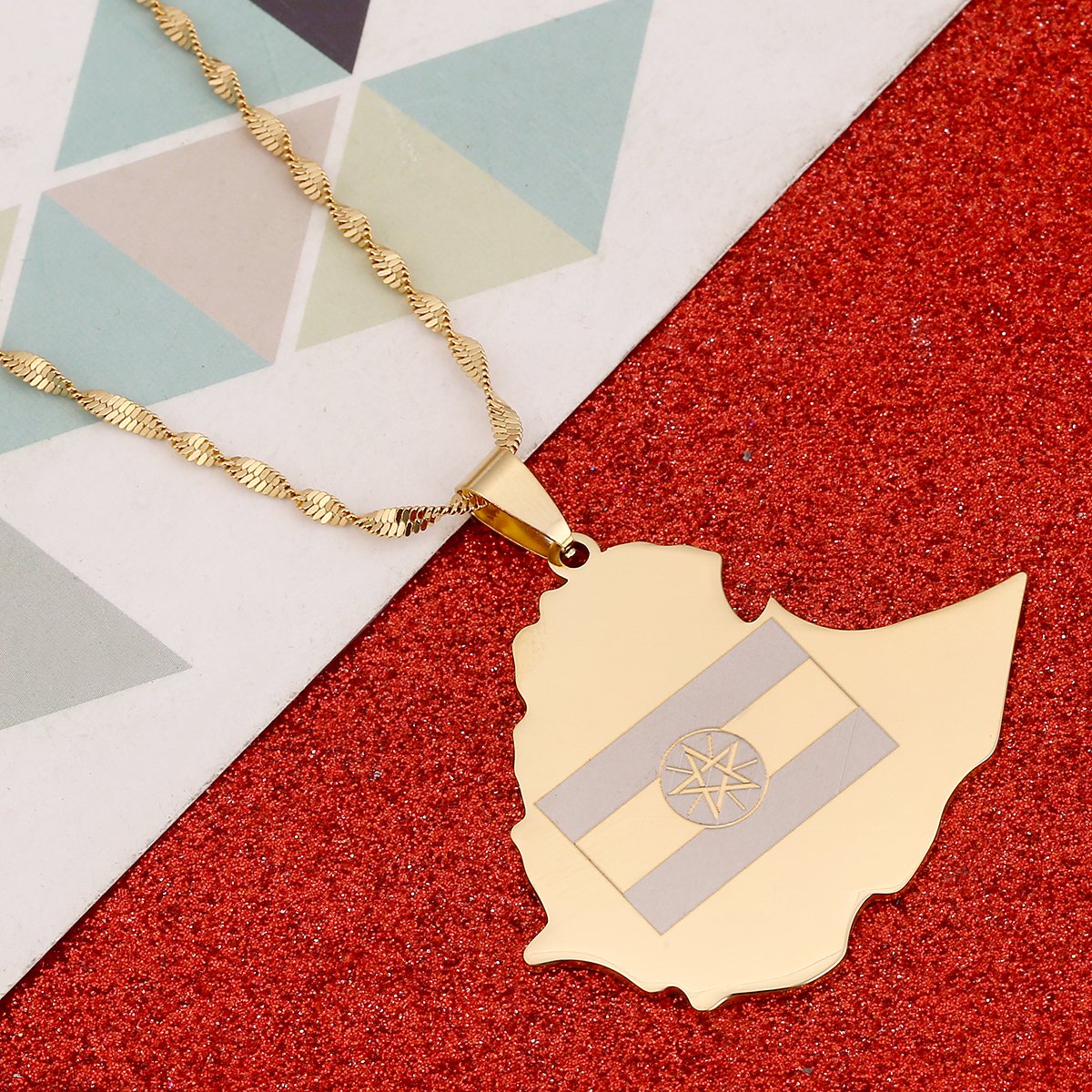 BR Gold Jewelry Ethiopian Flag Map of Ethiopia Pendant Necklace for Women African Map Chain