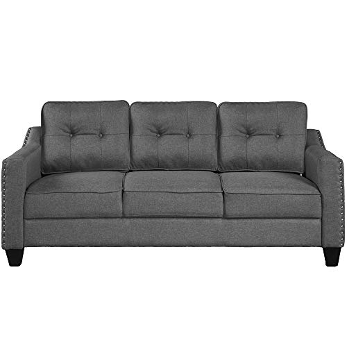 ERYE 3 Pieses Mid-Century Modern Sofa Sets Linen Fabric Tufted Back Sofa&Couch Include 3 Seaters Couch, Loveseat and Armchair with Rivets Rivets for Home Apartment Office Living Room Sets
