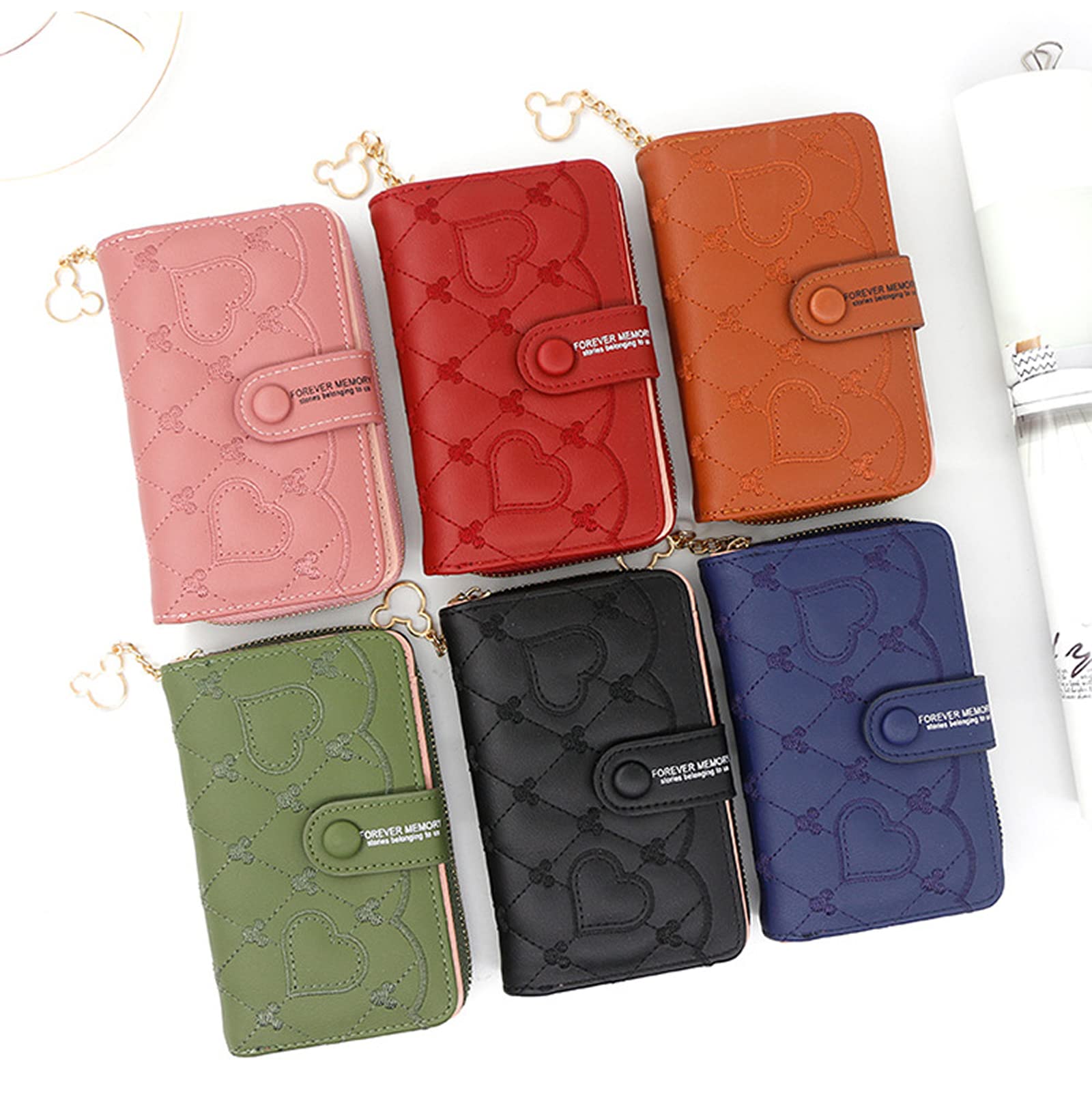Card Wallets for Women with Zipper Pocket Leather Slim Small Wallet Rfid Blocking Bifold 5 Credit Coin Pocket Purse Medium Long (Red)