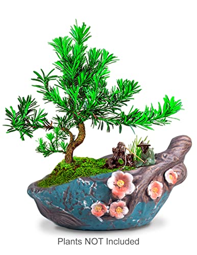 Dahlia 7" Oval Vintage Style Floral Detail Ceramic Succulent Planter/Plant Pot/Flower Pot, Turquoise