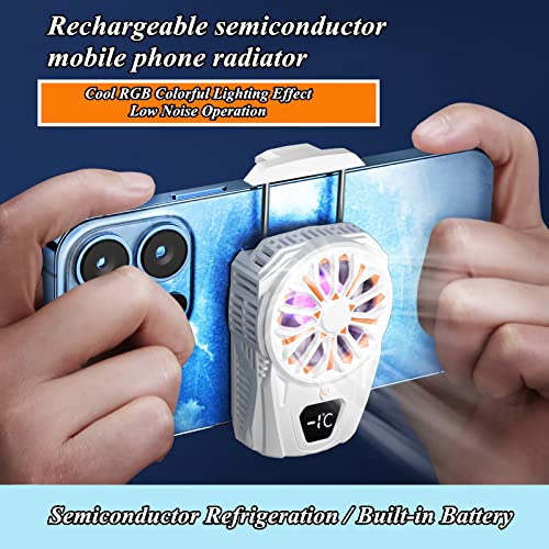 JUHARFA Phone Cooler, Wireless Phone Cooling Fan for Gaming, LED Temperature Display Battery/USB Powered Universal Back Clip Phone Fan for iPhone Samsung and Moto, etc (White)