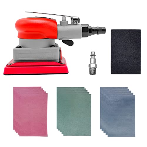 DATOUBOSS Pneumatic Palm Sander Square Air Random Orbital Sander for Car Waxing,Auto Body Work, Wood working Car Polisher Sets with Sanding Pad and 15 Pcs Sandpapers