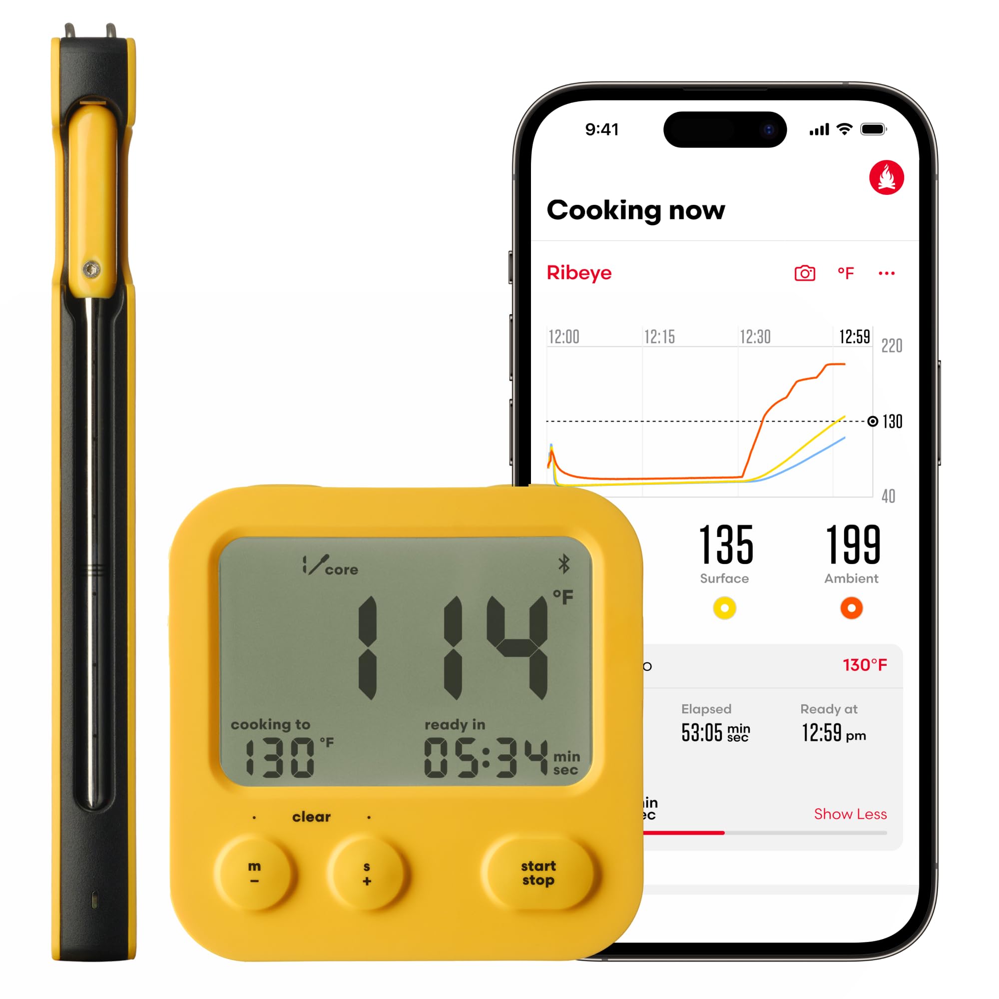 Combustion Predictive Thermometer & Display: Wireless Meat Thermometer, Bluetooth + Cloud Connectivity â Eight Sensors for Precise Cooking Predictions â Onboard Food Safety â TrueCore Sensing