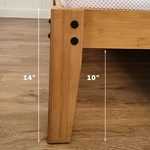HW COMFORT 14 Inch Bamboo Wood Platform Bed Frame/Solid and Sturdy Platform Bed with Wooden Slats/No Box Spring Needed/Easy Assembly, Queen