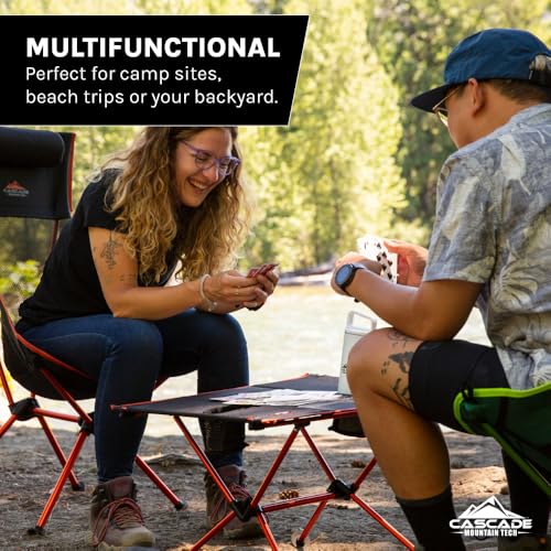 Cascade Mountain Tech Ultralight Camp Table - Lightweight for Backpacking, Camping, Sporting Events, Beach, and Picnics with Carry Bag - Black/Orange