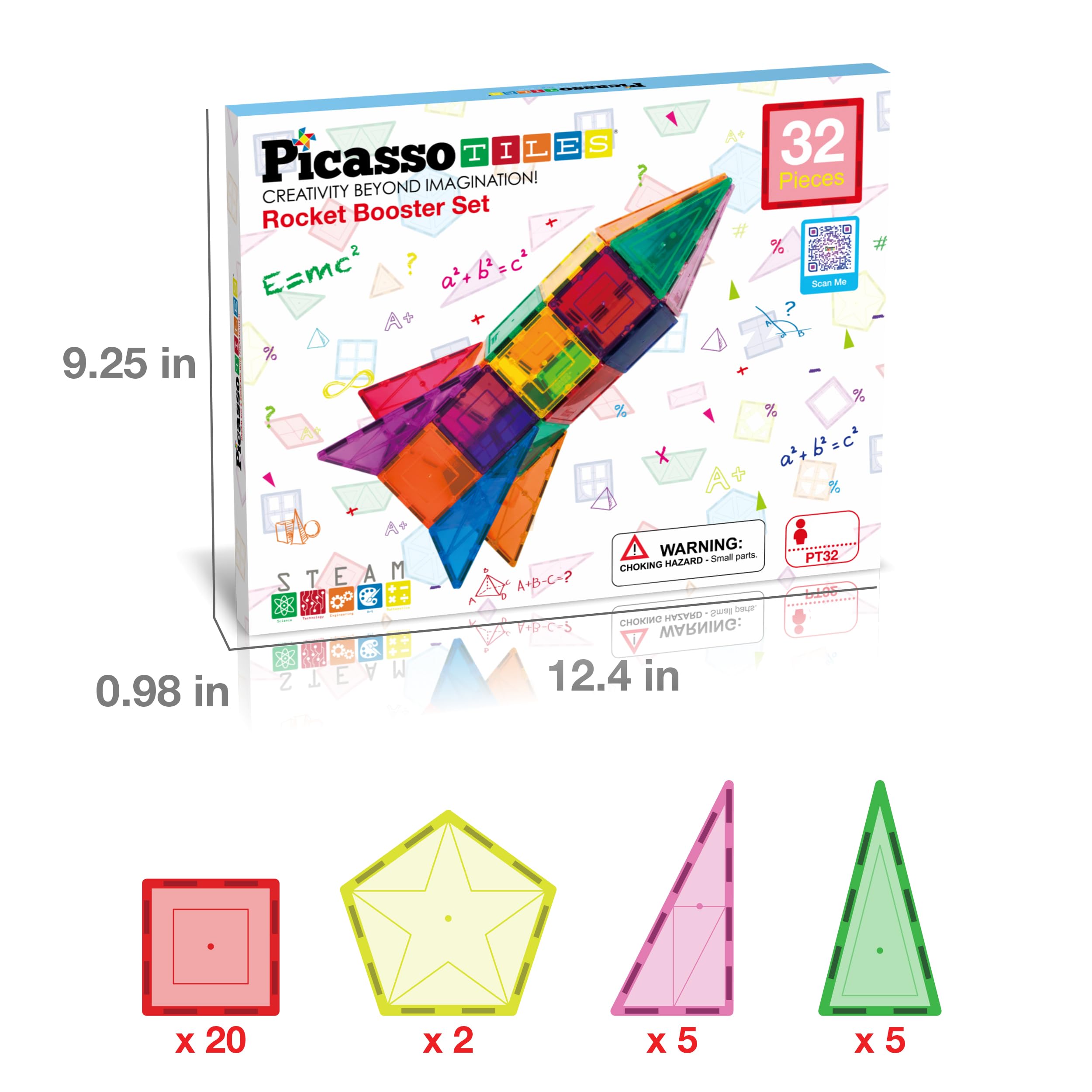 PicassoTiles Magnetic Building Block Rocket Booster Theme Set Magnet Construction Toy Educational Kit Engineering STEM Learning Playset Child Brain Development Stacking Blocks Playboard PT32