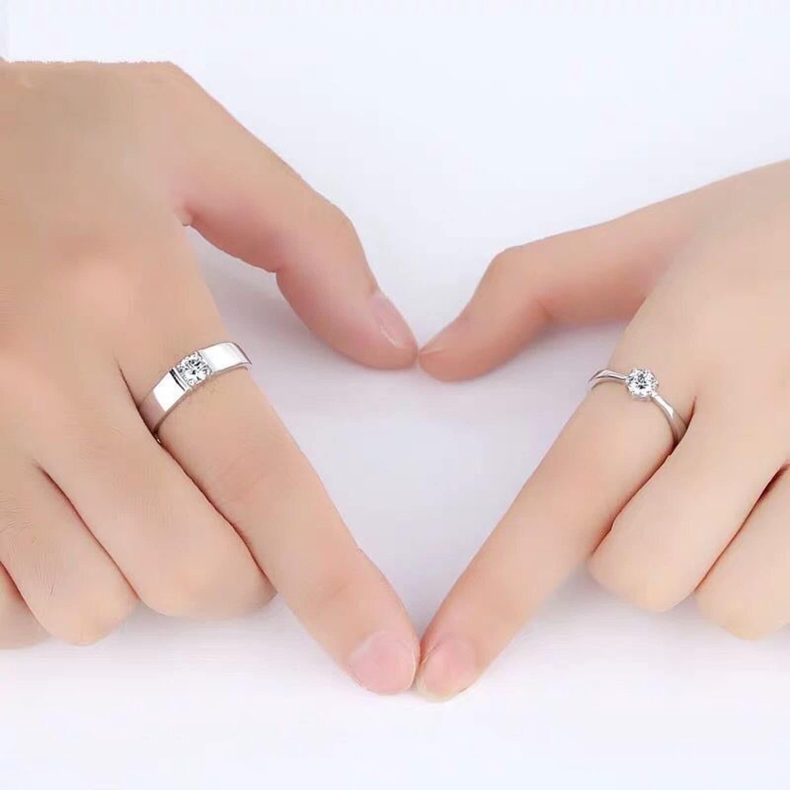Chanjiso Platinum Pair Rings Open Zircon Couple Ring Female Niche Moissanite Silver Plated Ring (Zircon Couple Ring)